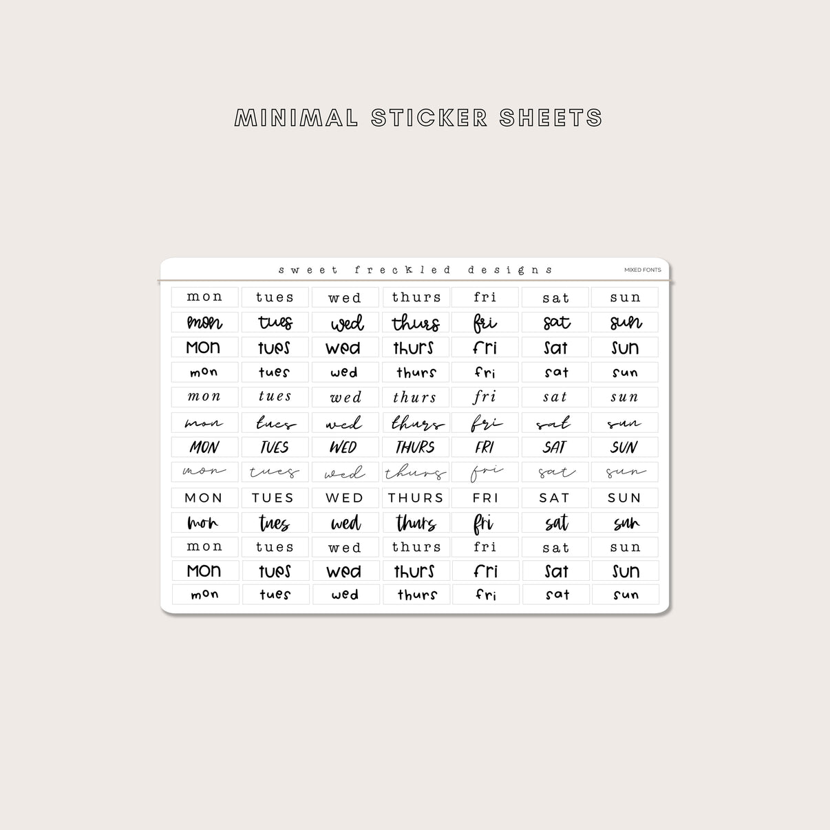 The Weekly Diary: Monthly Days of the Week Stickers (10 Font Choices A ...