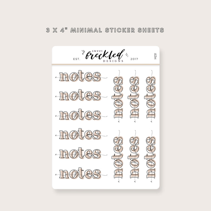 Minimal Bold "Notes" Text Stickers – Soft Paper Studio